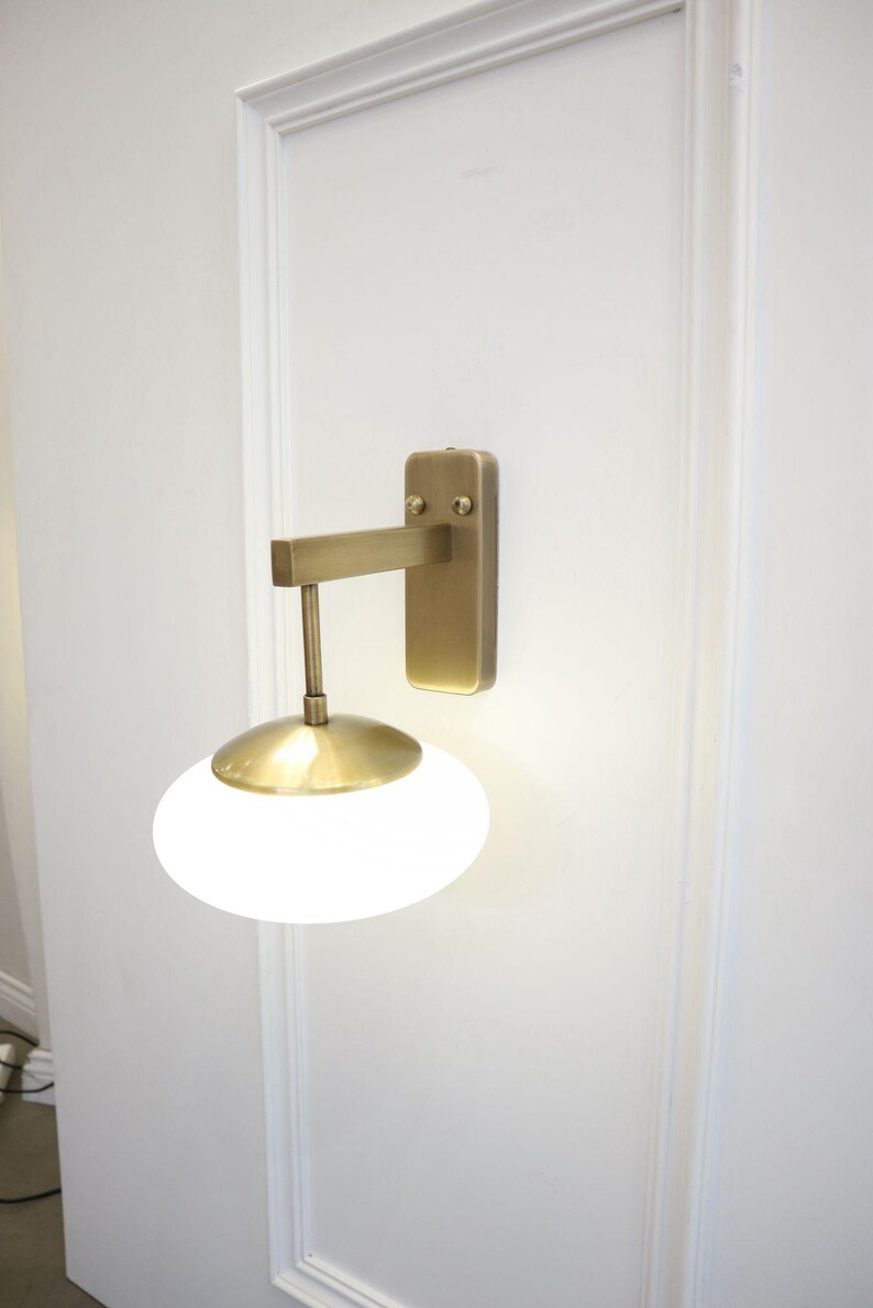 Modern Brass & Milk Glass | Solid Brass Sconce - Etsy