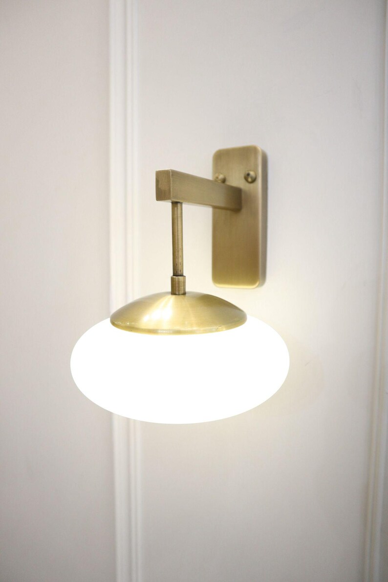 Modern Brass & Milk Glass | Solid Brass Sconce - Etsy