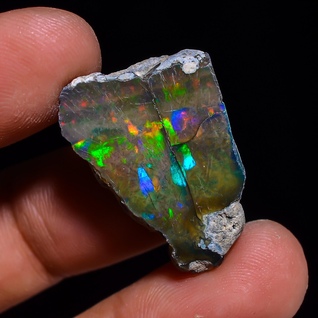 Natural Rough Black Opal Crystal | Raw Ethiopian Opal Stone Welo Fire ...