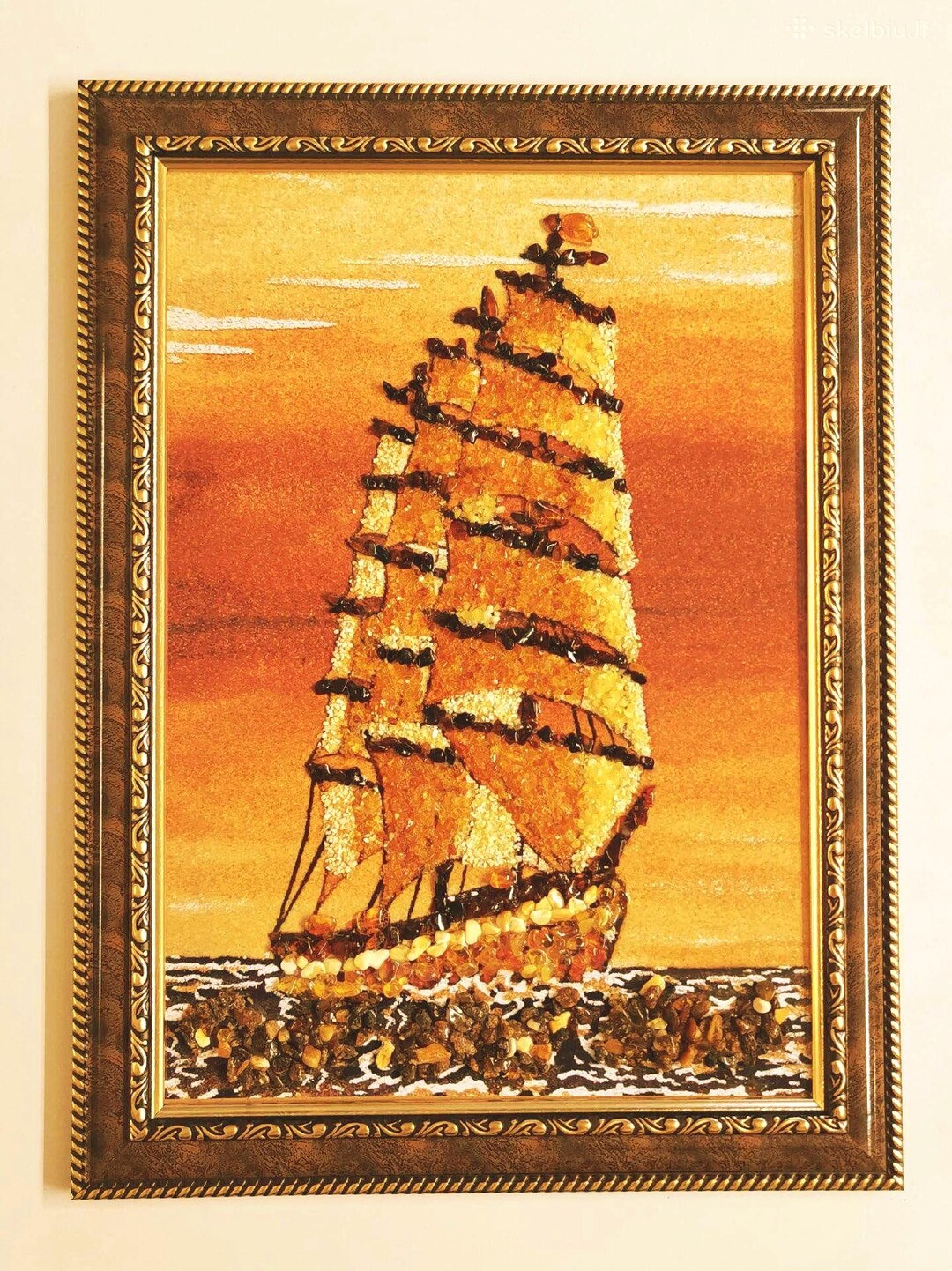 Baltic Amber Mosaic Sailing Ship Wall Art • 3D Reljef Painting • Real ...