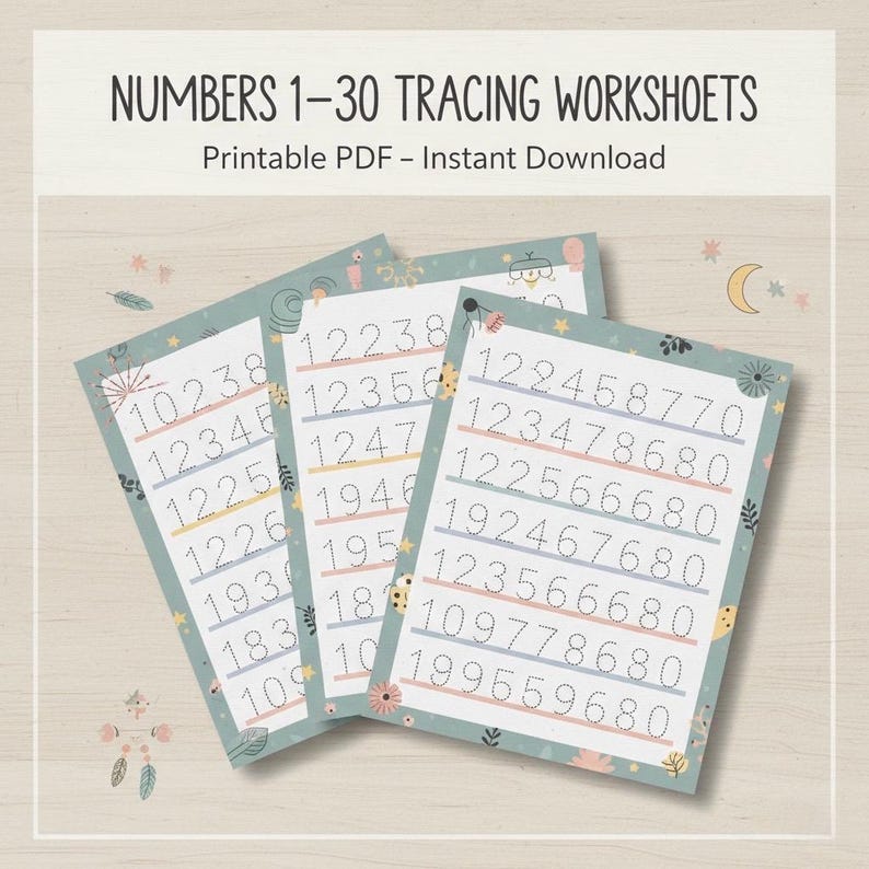 Numbers 1-30 Tracing Worksheet – Preschool & Kindergarten (printable ...