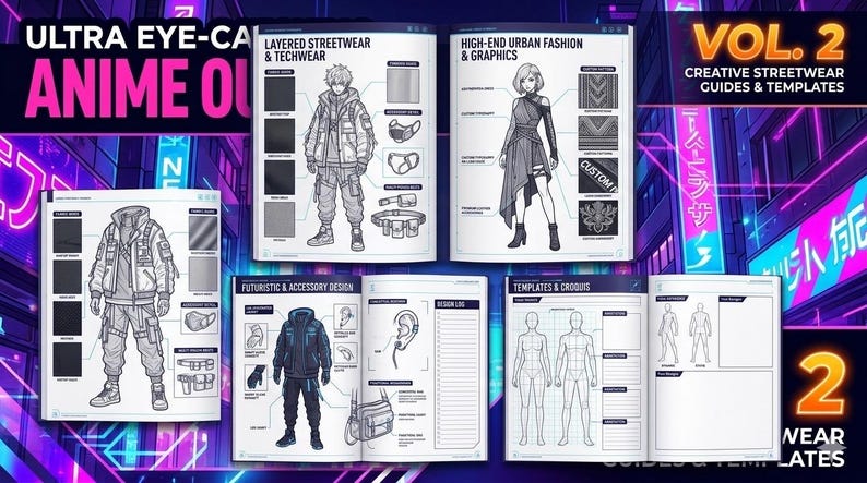 Anime Character Outfit Design Worksheets, Manga Fashion Templates ...