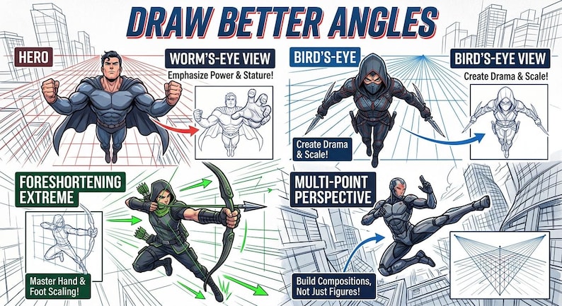 Anime Dynamic Poses Reference Pack | Action, Movement, Perspective ...