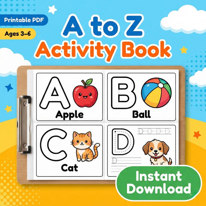 Alphabet Tracing Printable Activity, A to Z Worksheets PDF - Etsy