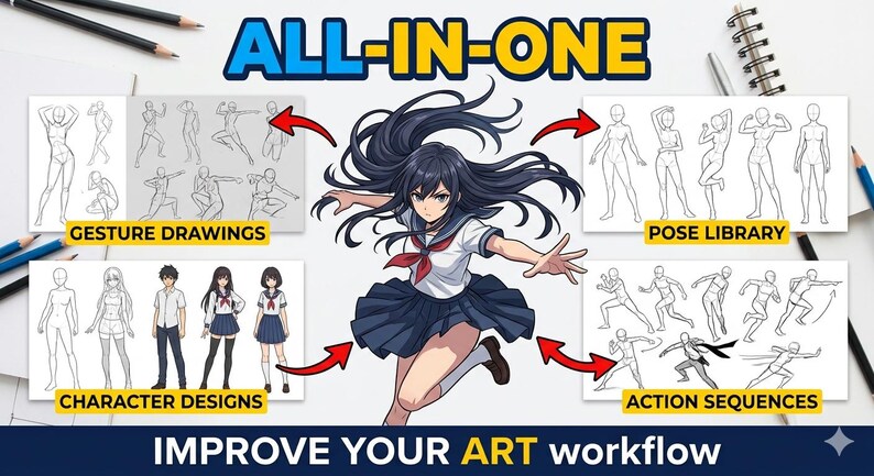 Anime Dynamic Pose Reference Pack | 120+ Action & Perspective Poses for ...