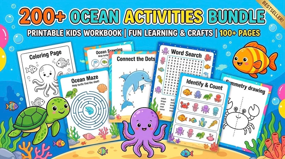 Ocean Creatures Activity Bundle for Kids | 200+ Printable Worksheets ...