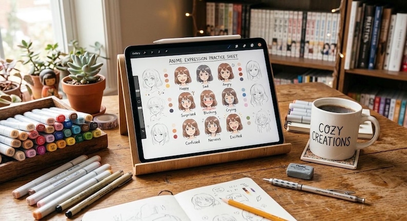 Anime Expression Practice Sheets – Manga Face Reference Guide ...