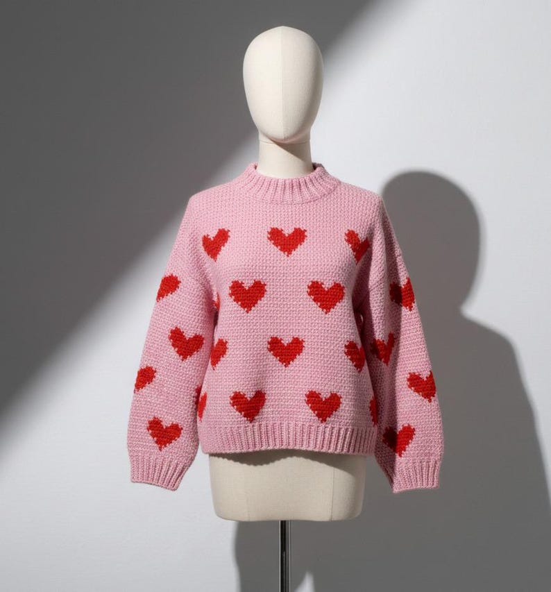 Crochet Heart Sweater Pattern | Sweetheart Pullover, Video Guide (PDF ...