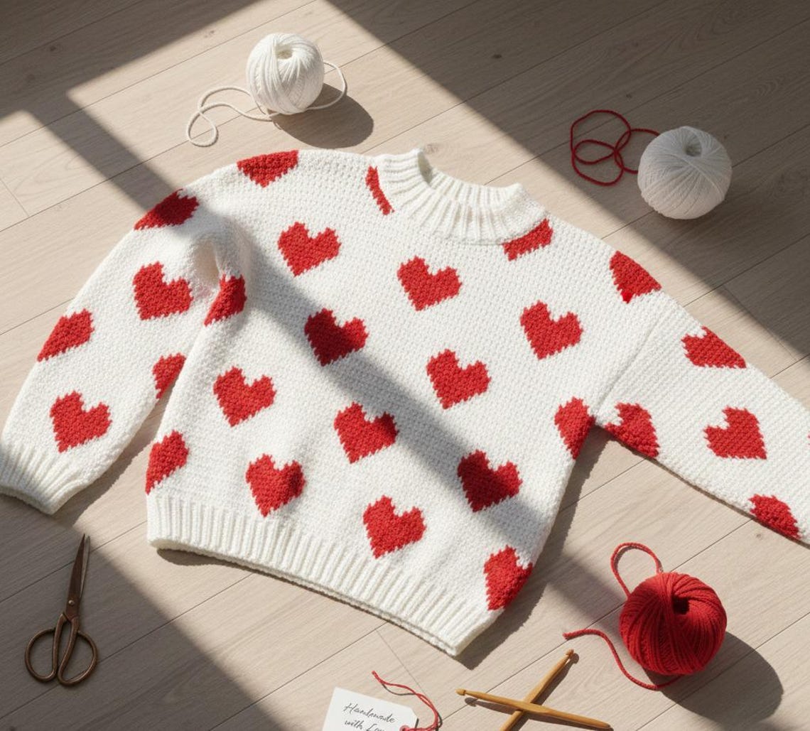 Crochet Heart Sweater Pattern | Sweetheart Pullover, Video Guide (PDF ...