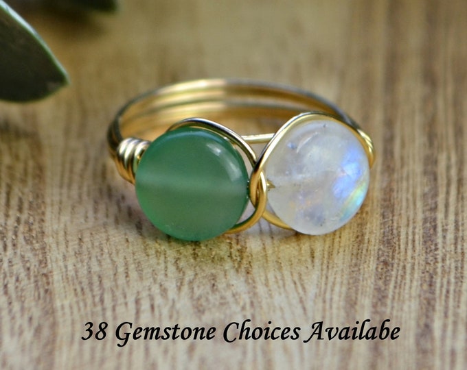 Any Two Gemstones Infinity Ring Silver 14k Yellow or Rose - Etsy