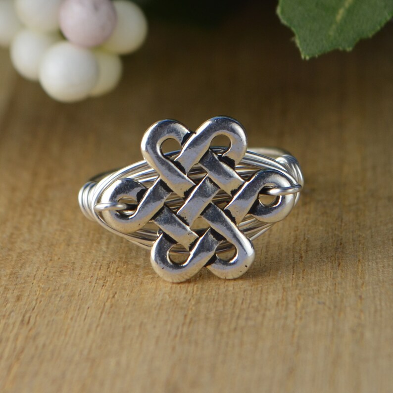 Celtic Eternity Knot Ring Sterling Silver Yellow or Rose | Etsy