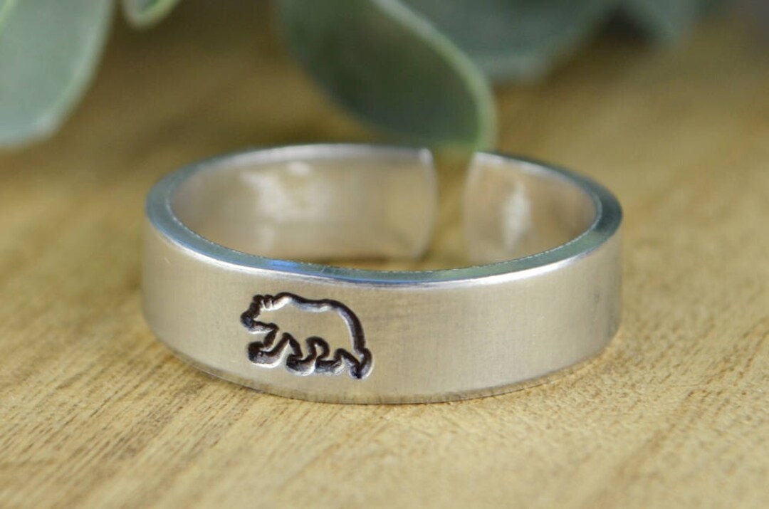 Walking Bear Adjustable Ring-hand Stamped Aluminum Bear Ring - Etsy
