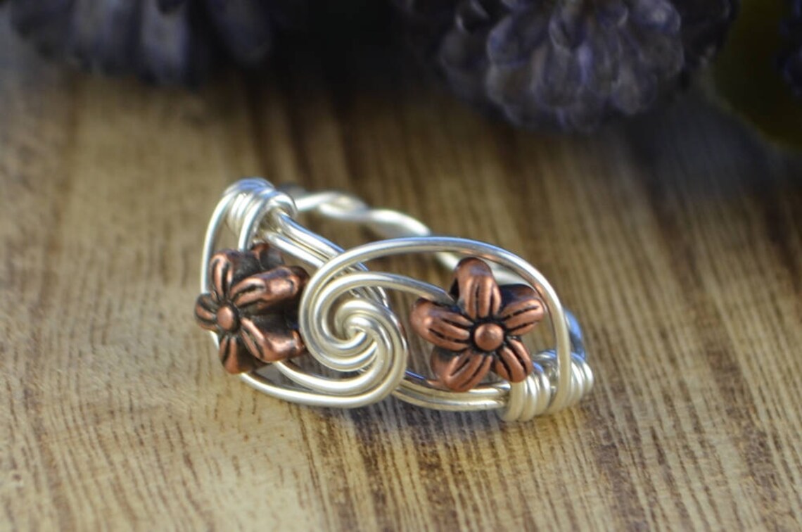 Copper Flowers Wire Wrapped Two Toned Ring-sterling Silver | Etsy
