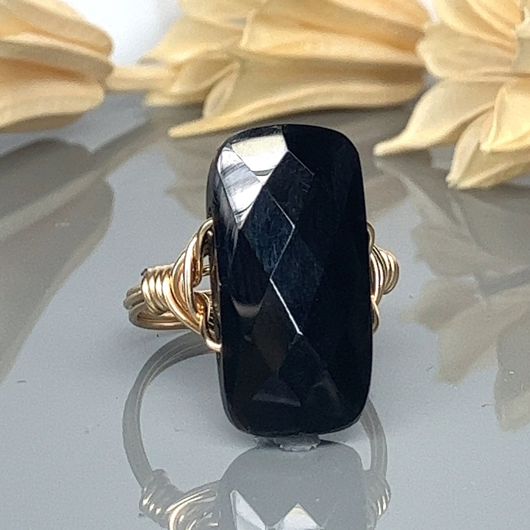 Faceted Black Onyx Statement Ring-sterling Silver, 14k Yellow or Rose ...