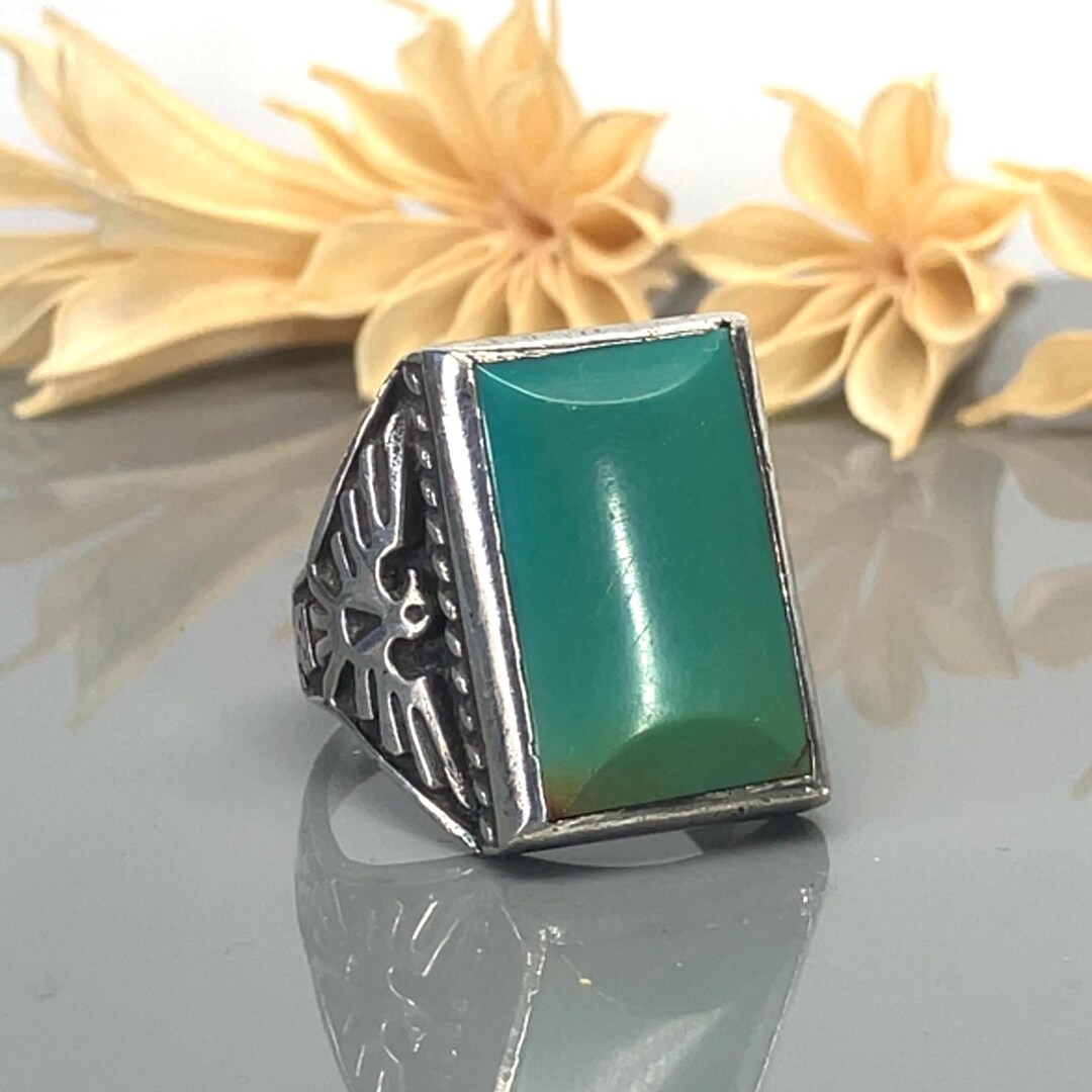 Vintage Men's Hubbell Turquoise Glass and Sterling Silver Firebird Ring ...