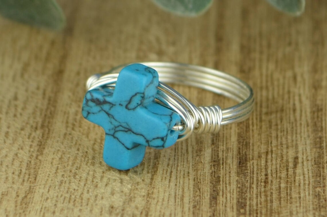Turquoise Cross Ring: Gemstone, Sterling Silver or Gold Filled Wire ...
