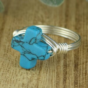 Turquoise Cross Ring: Gemstone, Sterling Silver or Gold Filled Wire ...