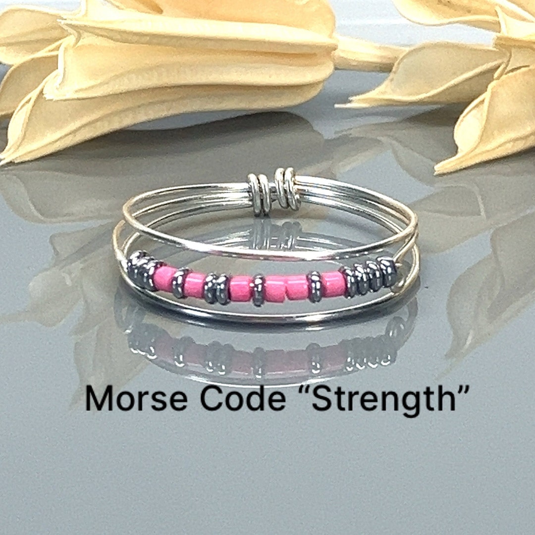 Morse Code STRENGTH Ring- Your Choice of Color Beads and Silver, Rose ...