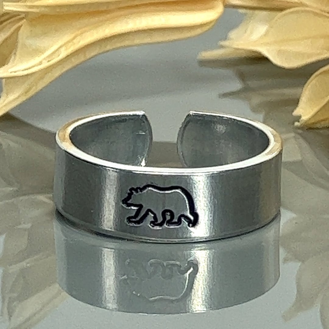 Walking Bear Adjustable Ring-hand Stamped Aluminum Bear Ring -handmade ...