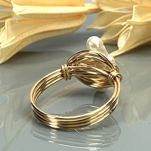 White Pearl Cross Ring: Wire Wrapped, Sterling Silver or Gold Filled ...