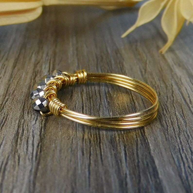 Hematite Stackable Ring: Sterling Silver or Gold Filled Wire Wrapped ...