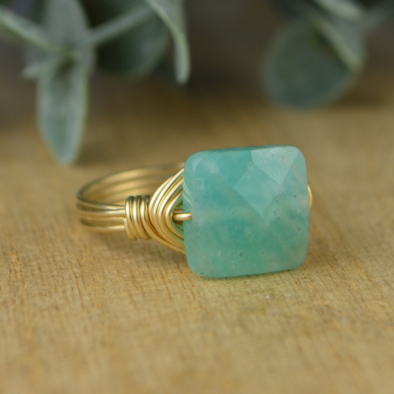 Amazonite Ring sterling Silver Yellow or Rose Gold Filled - Etsy