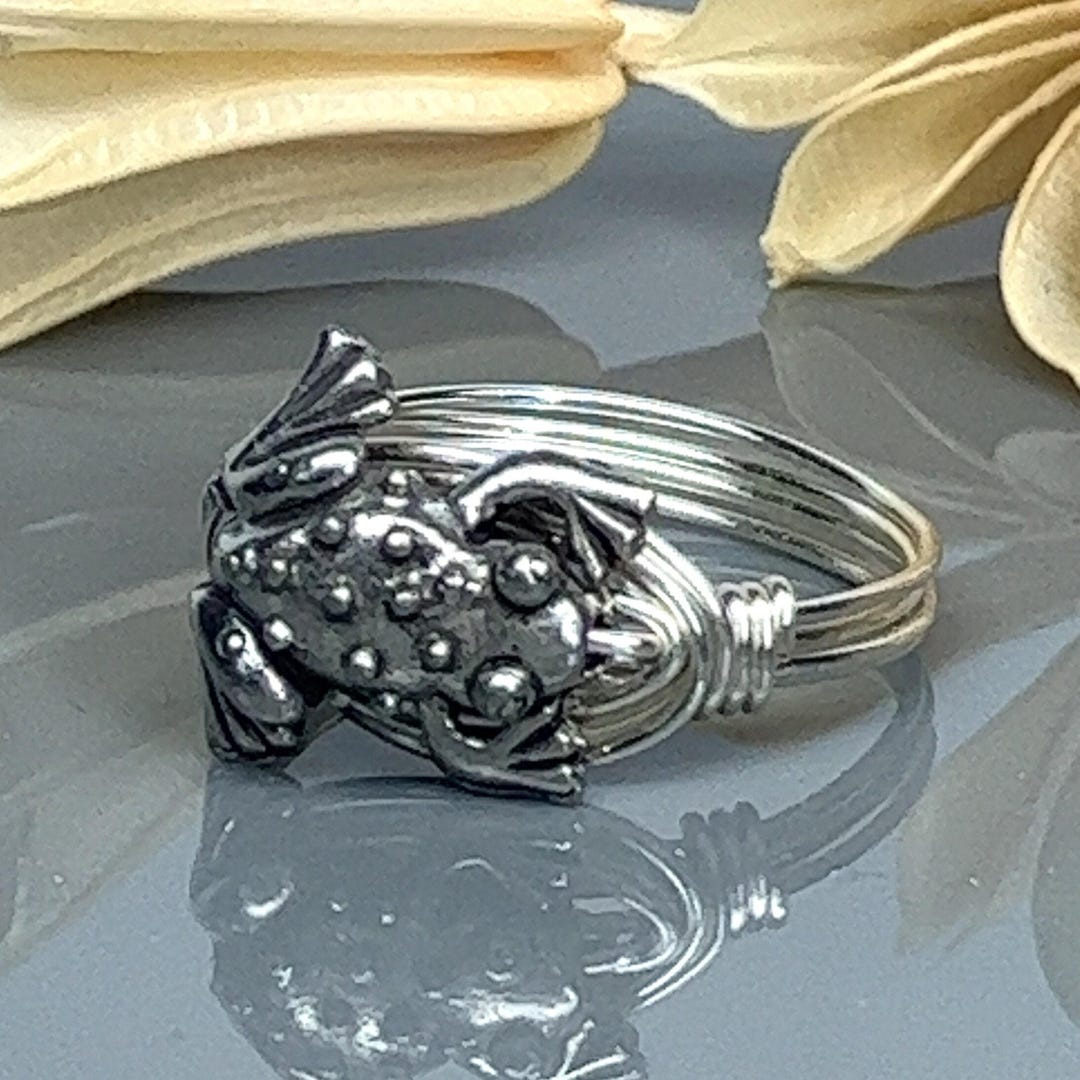 Frog Ring: Wire Wrapped Pewter Bead- Sterling Silver or Gold Filled ...