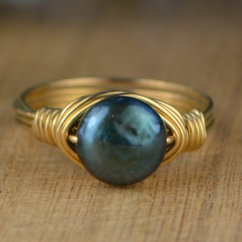 Flat Blue Pearl Ring - Etsy