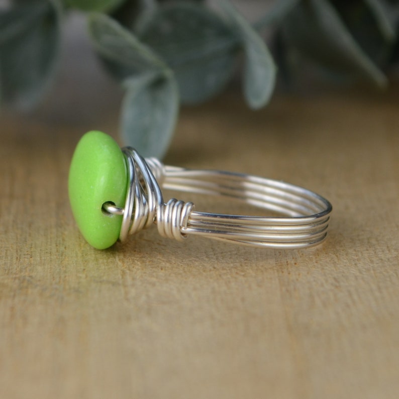 Neon Green Gemstone Ring Sterling Silver Yellow or Rose - Etsy