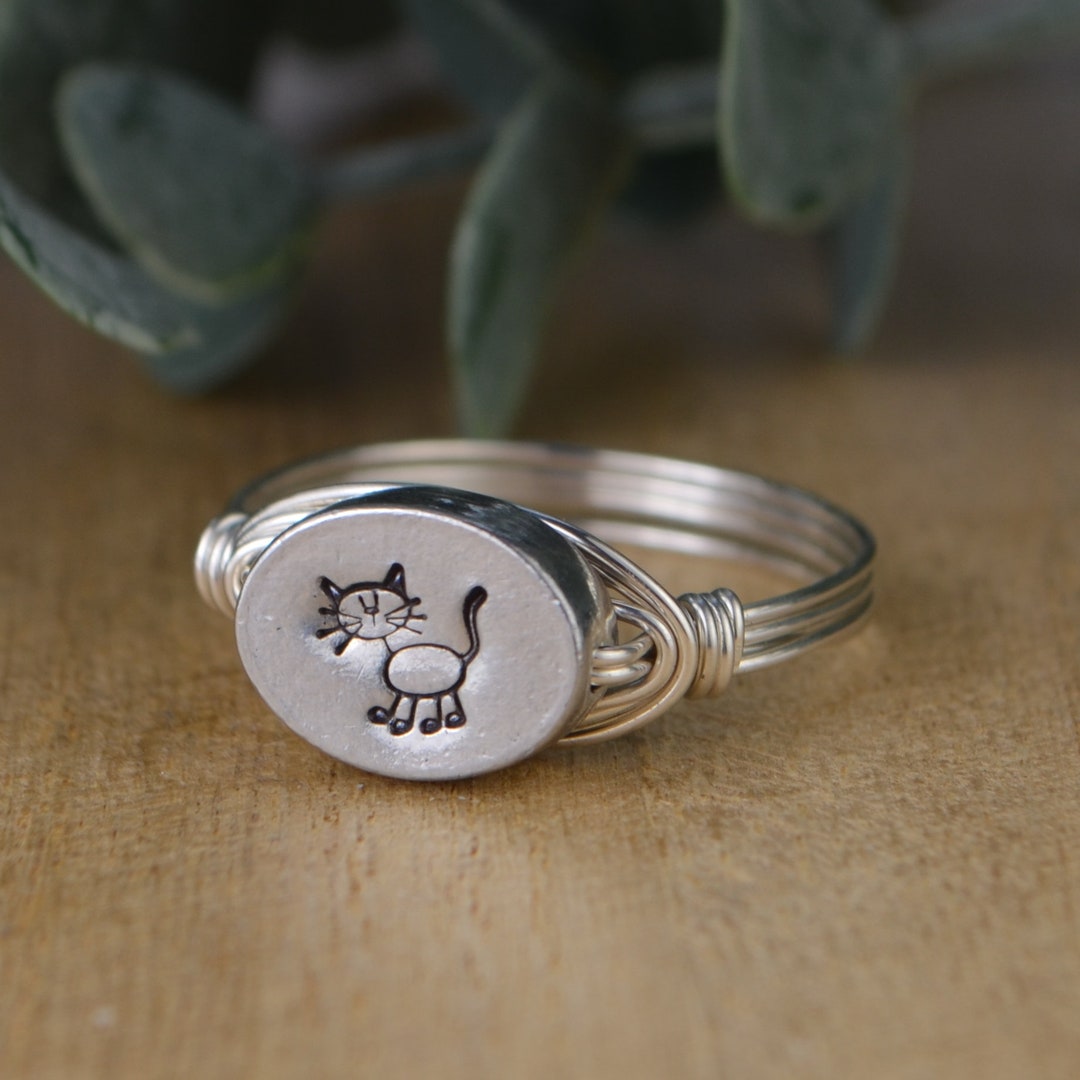 Stick Figure Cat Ring-sterling Silver, 14k Yellow or Rose Gold Filled ...