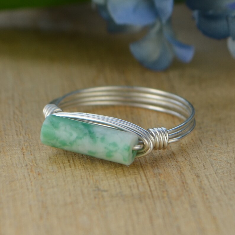 Sleek Green and White Spotted Jade Ring Sterling Silver - Etsy
