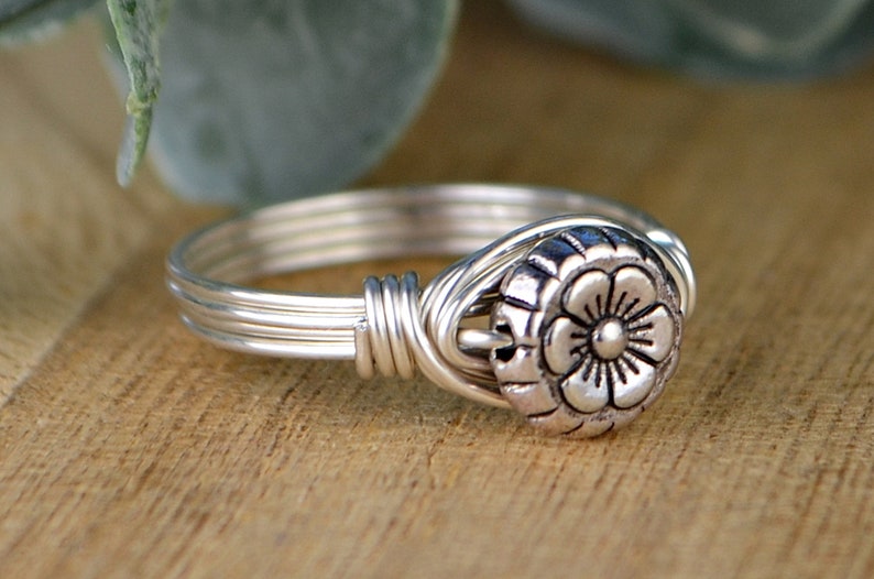 Dainty Flower Ring With Sterling Silver or 14k Gold Filled Wire Band ...