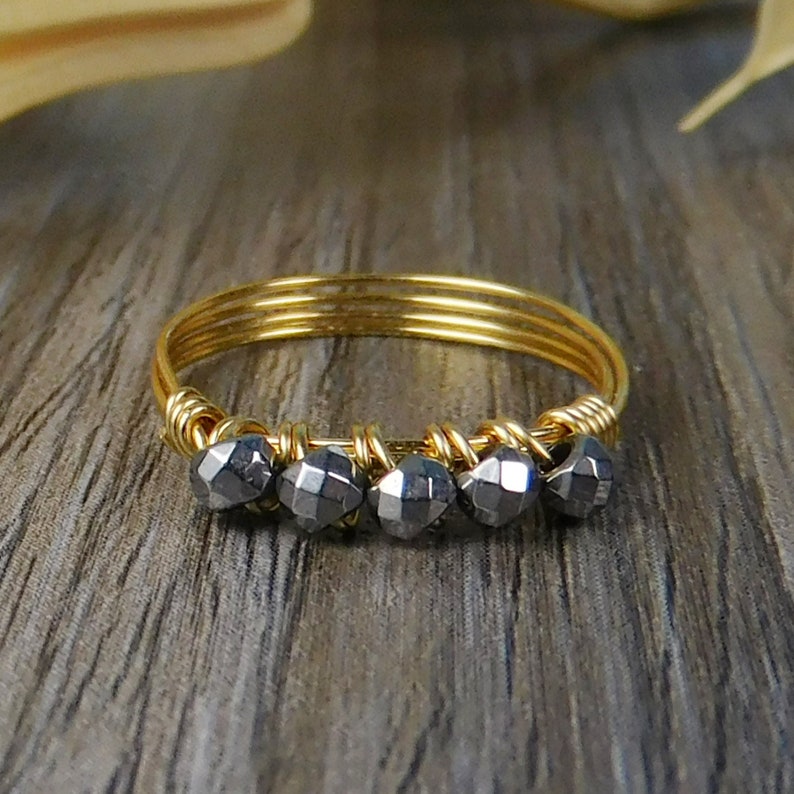 Hematite Stackable Ring: Sterling Silver or Gold Filled Wire Wrapped ...