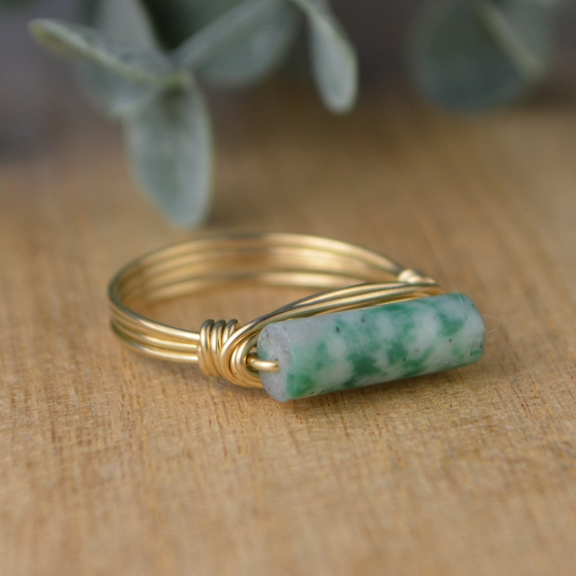 Spotted Green Jade Ring – Sterling Silver or Gold Filled Wire Wrapped ...
