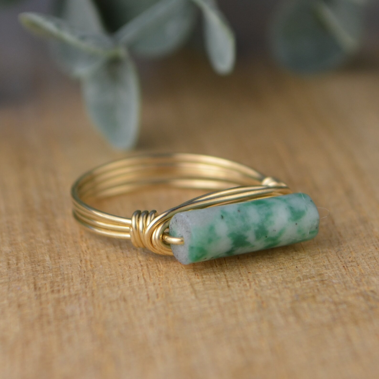 Sleek Green and White Spotted Jade Ring Sterling Silver | Etsy