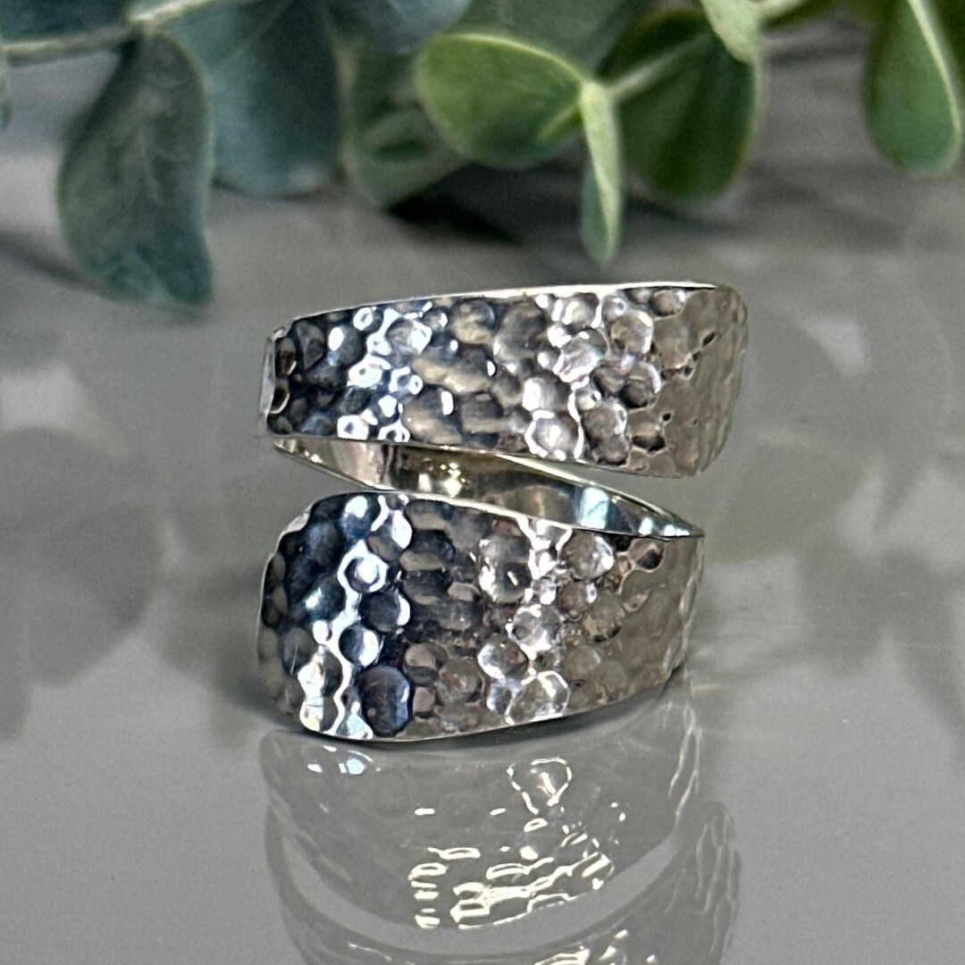 Textured Sterling Silver Bypass Ring - Statement Wrap Ring - Vintage ...