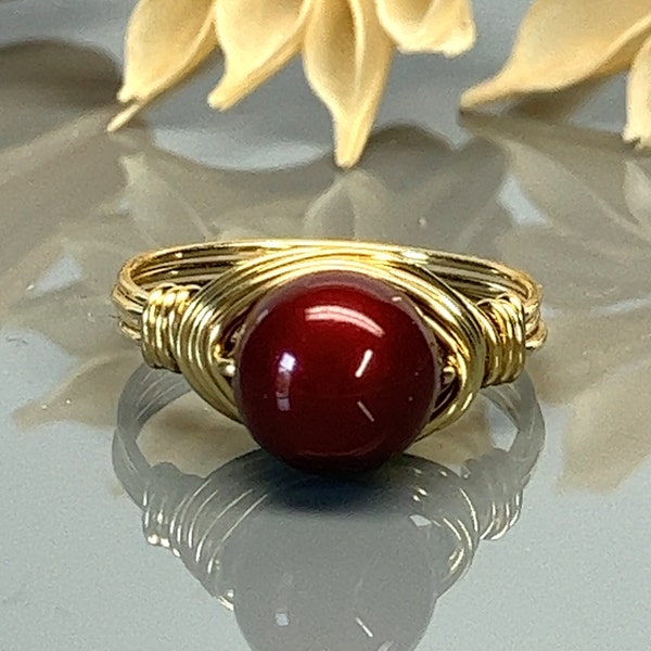 Red Pearl Ring - Etsy