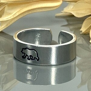 Hand Stamped Aluminum Walking Bear Ring – Adjustable Custom Size - Etsy
