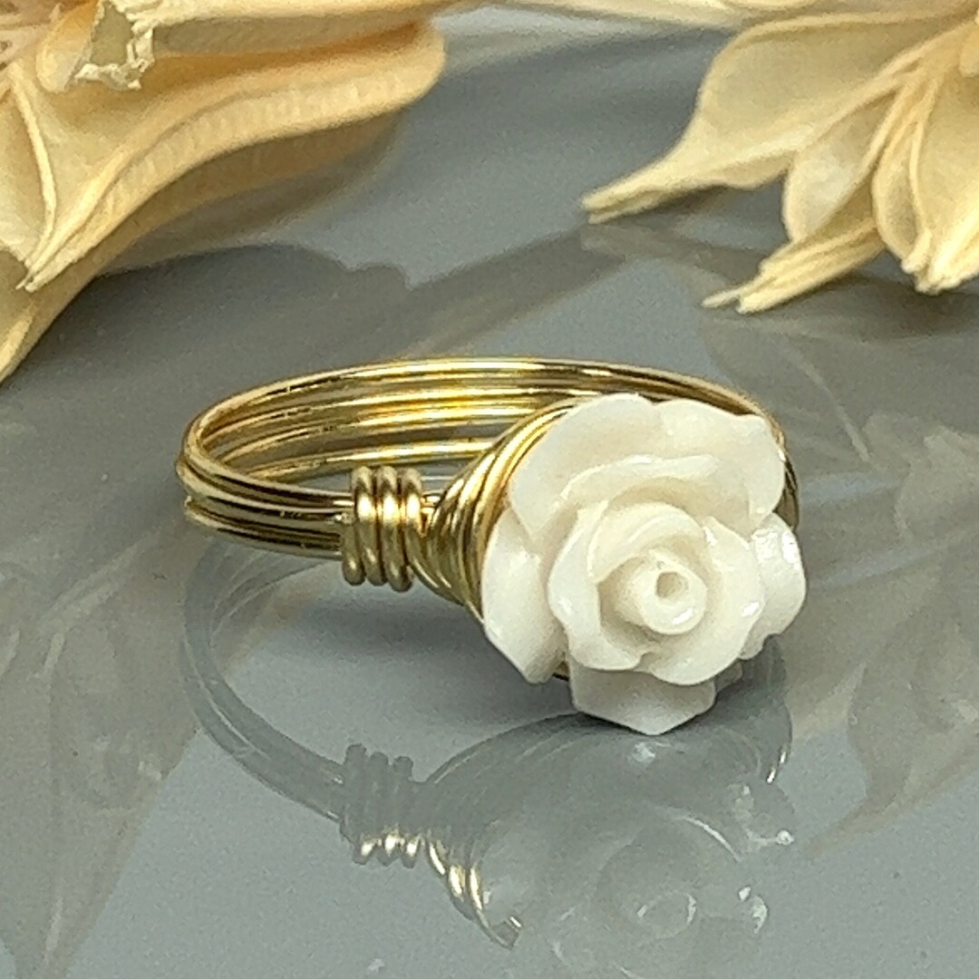 Petite White Rose Ring -sterling Silver, 14k Yellow or Rose Gold Filled Wire Wrapped/carved ...