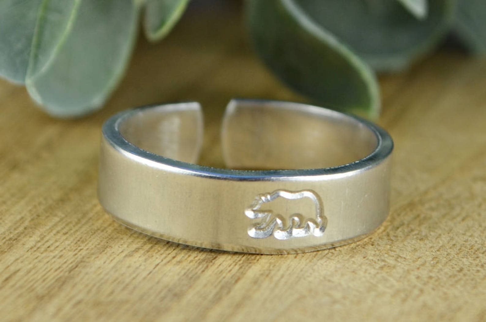 Walking Bear Adjustable Ring-hand Stamped Aluminum Bear Ring -handmade ...