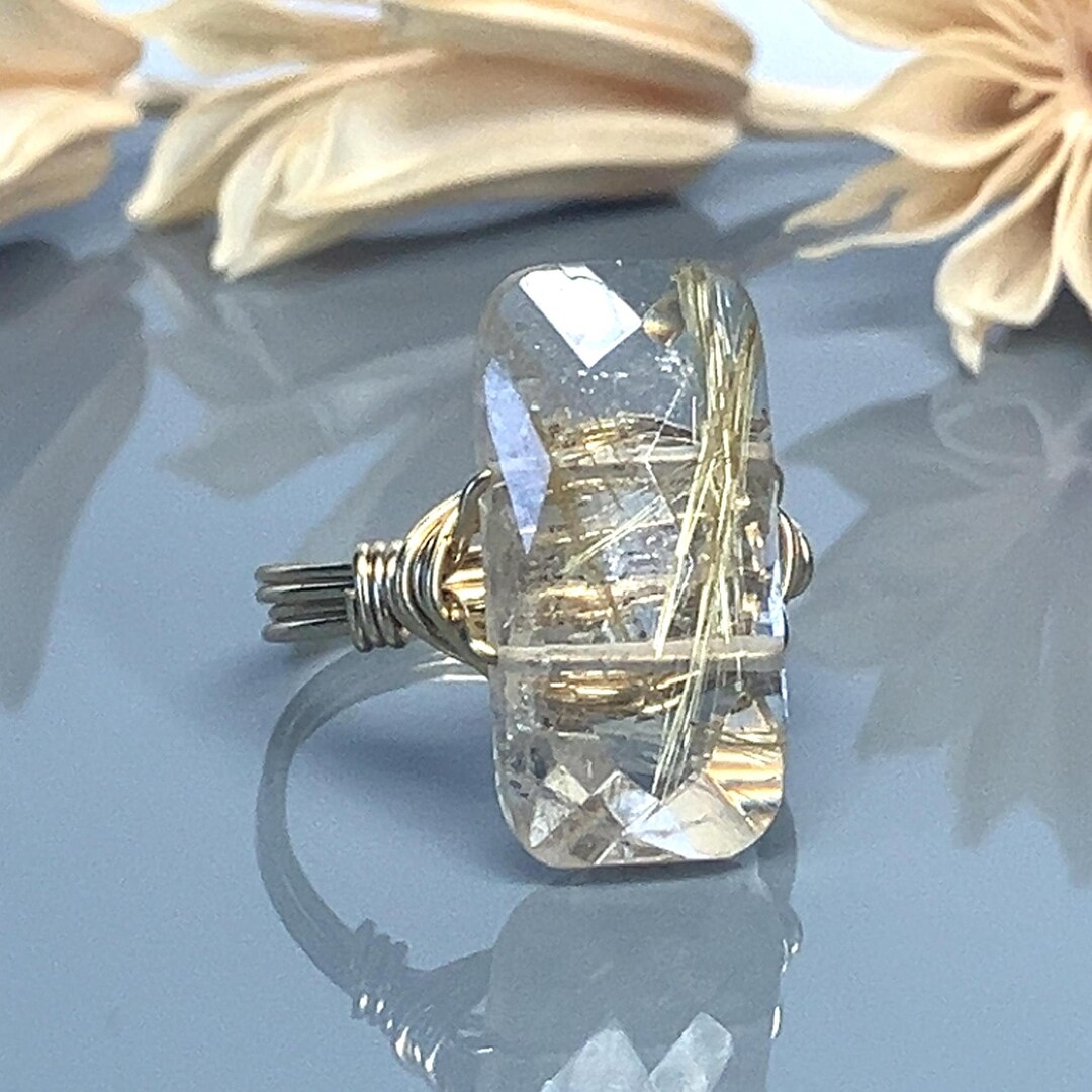 Faceted Golden Rutilated Quartz Ring-sterling Silver, 14k Yellow or ...