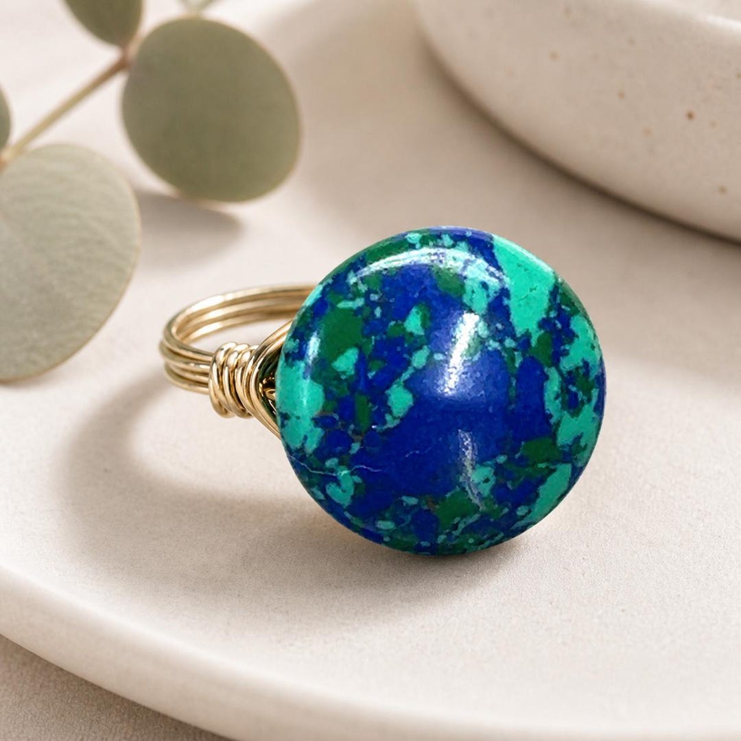 Azurite Ring: Sterling Silver or Gold Filled Wire Wrapped Composite ...