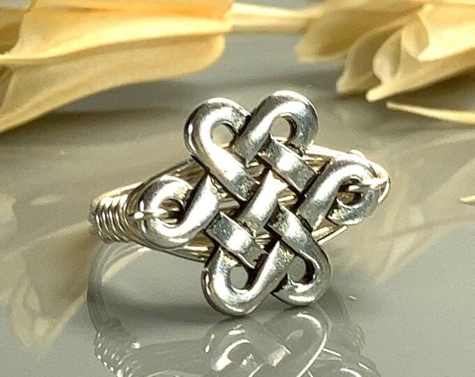 Celtic Eternity Knot Ring- Sterling Silver, 1 4k Yellow or Rose Gold ...