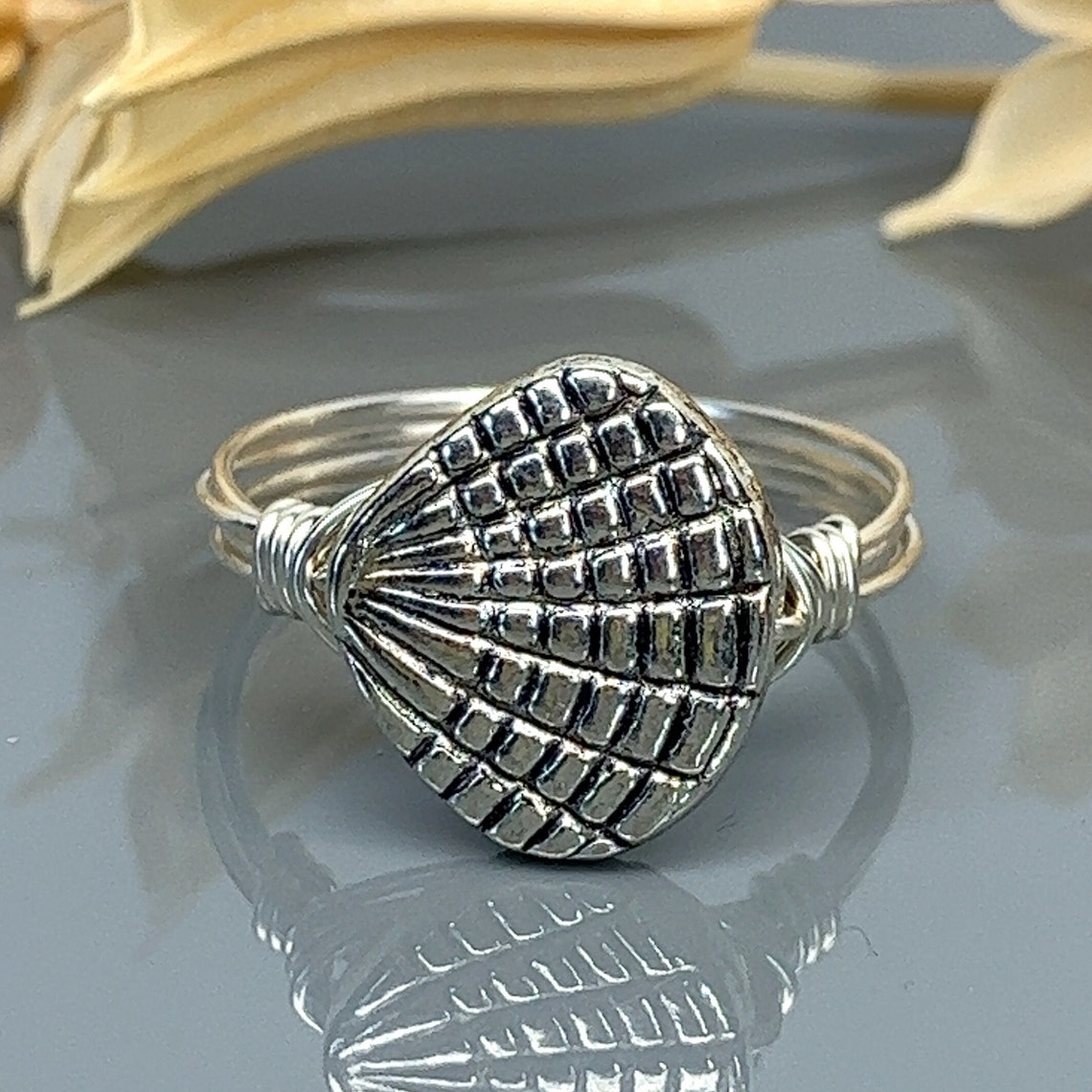 Shell Ring- Sterling Silver, Yellow or Rose Gold Filled Wire Wrapped ...