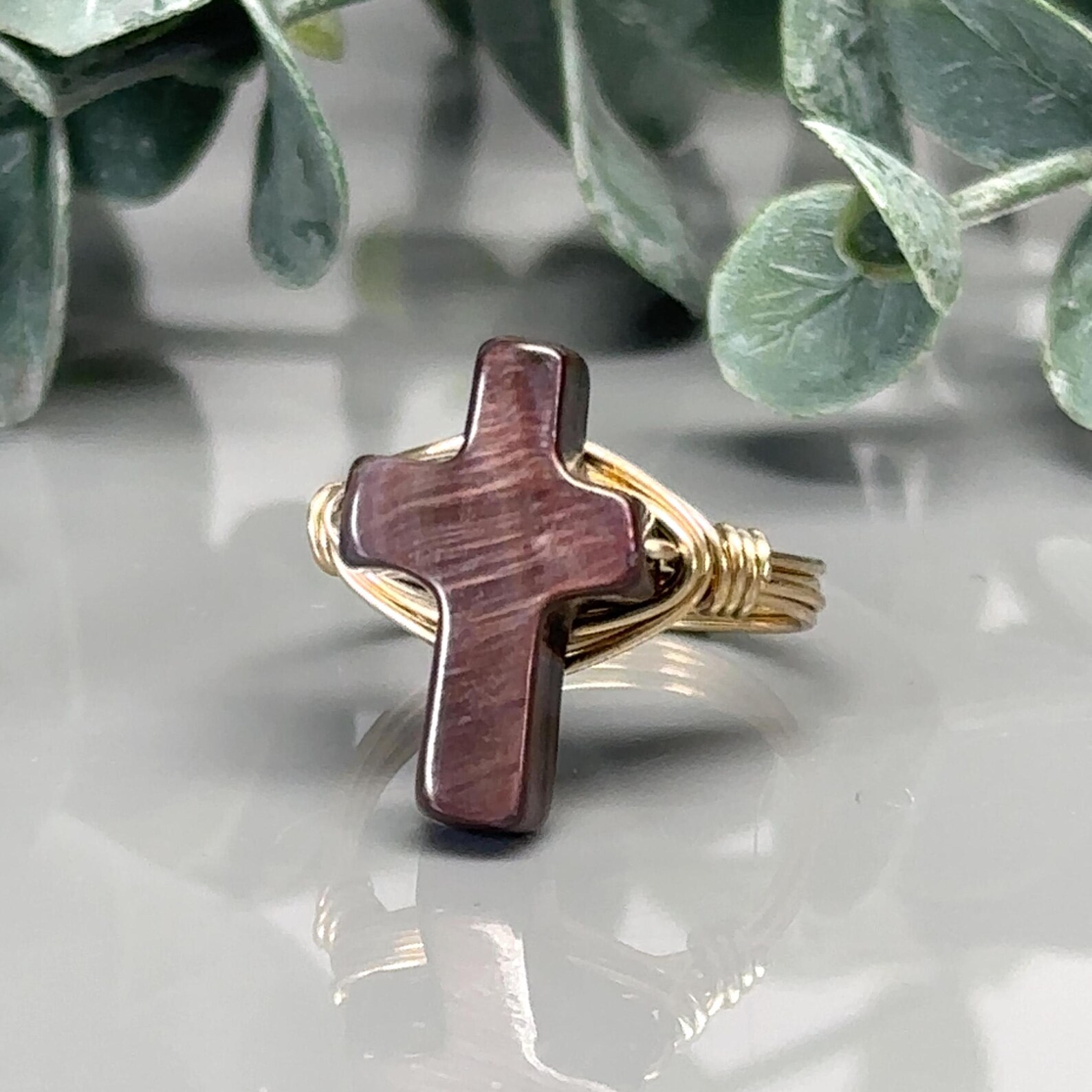 Mother of Pearl Cross Ring: Sterling Silver or Gold Filled Wire Wrapped ...