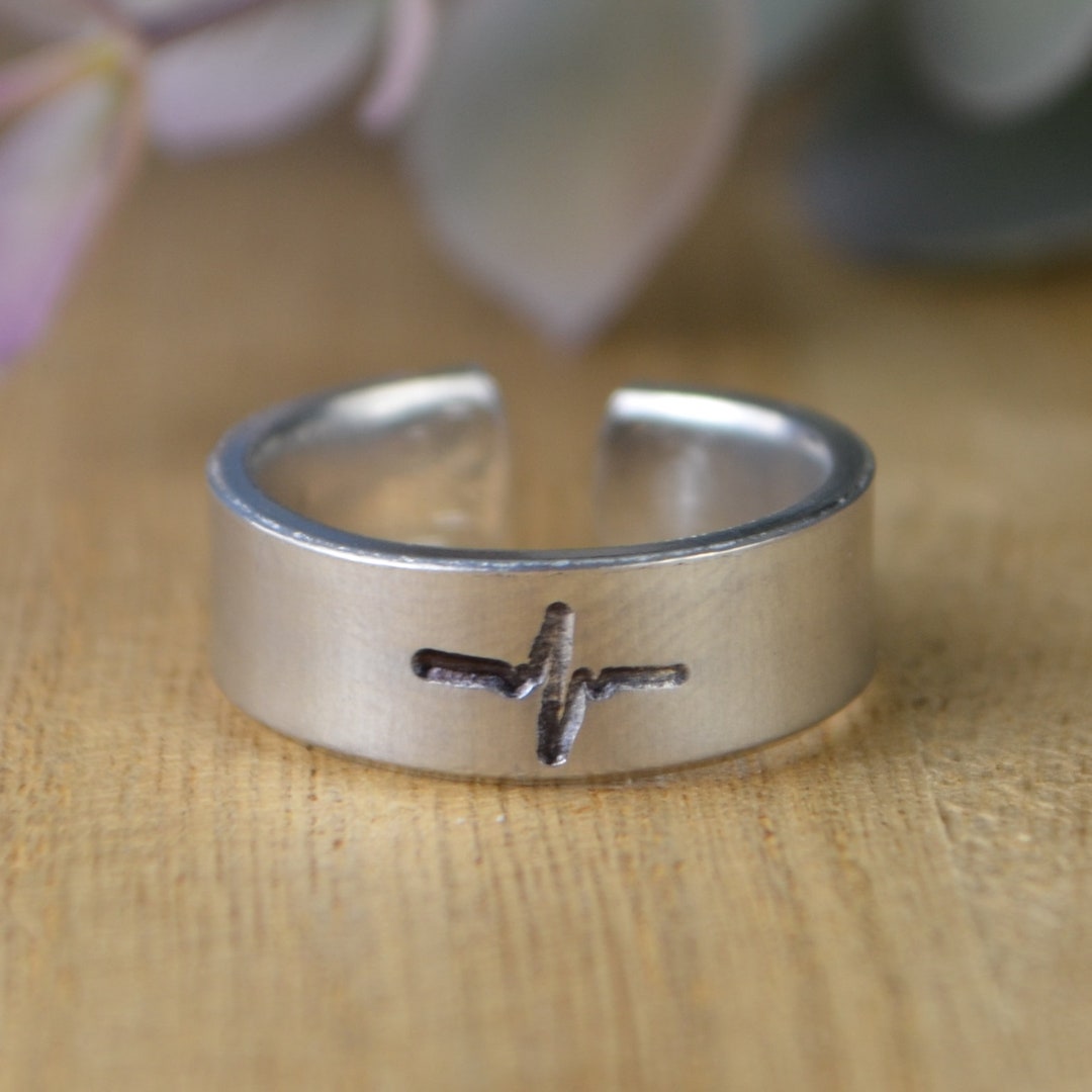Heart Beat Symbol Adjustable Ring- Hand Stamped Aluminum Ring - Any ...