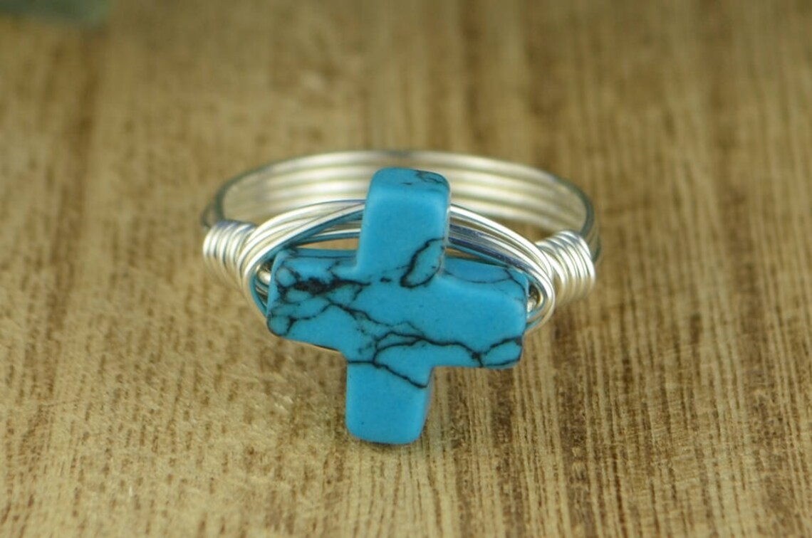 Turquoise Cross Ring: Gemstone, Sterling Silver or Gold Filled Wire ...