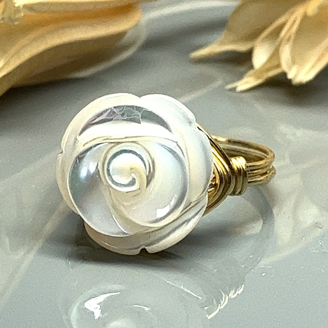Large White Mother of Pearl Peony Ring-sterling Silver, 14k Yellow ...
