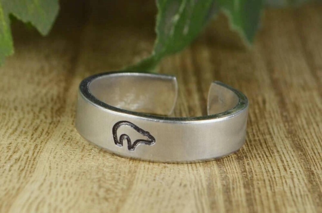Bear Adjustable Ring- Hand Stamped Aluminum Bear Ring -handmade to ...