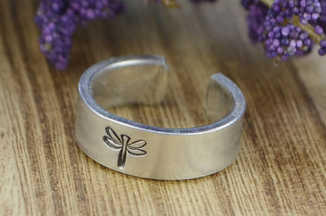 Dragonfly Adjustable Ring- Hand Stamped Aluminum Bug Ring - Handmade to ...